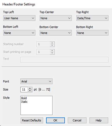 Header Footer Settings Windows