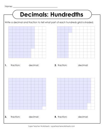 Decimal Squares Worksheets