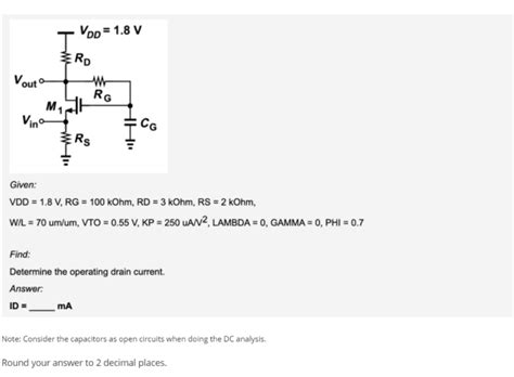 Solved Vpp 1 8V T ERD Vout W RG M Vina Rs CG W4 HHH Given Chegg Com