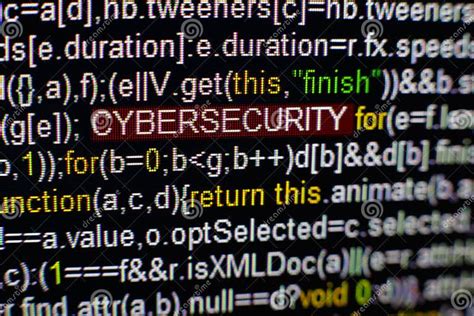 macro photo of computer screen with program source code and highlighted cybersecurity