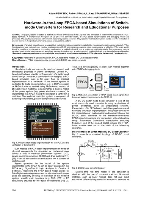 Pdf Hardware In The Loop Fpga Based Simulations Of Switchmode Converters For Research And