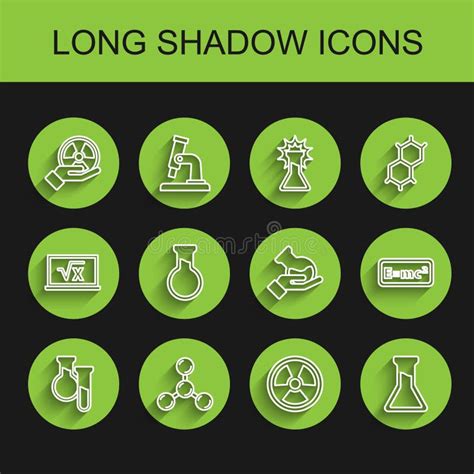 Set Line Test Tube And Flask Molecule Radioactive Equation Solution And Icon Vector Stock