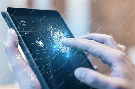 premium photo man using digital tablet with fingerprint authentication interface