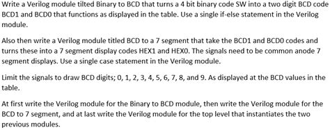 Write A Verilog Module Tilted Binary To Bcd That Chegg