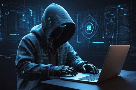 Premium Photo Hacker In A Hood Using A Laptop Coding And Data On A