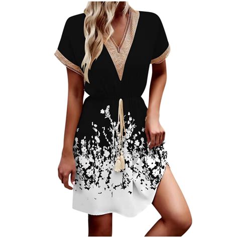 Mnyotv Sexy Summer Dresses Floral Printed Short Sleeve Deep V Neck Sexy Bandage Elastic Waist