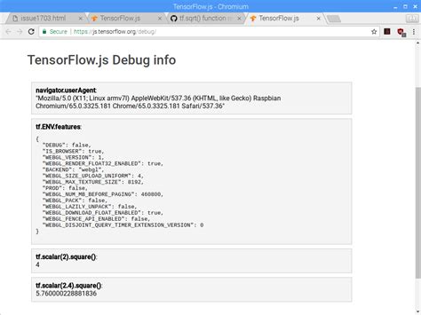 Tf Sqrt Function Returns Wrong Value On Raspberry Pi 3B If Backend Is Using Webgl Issue
