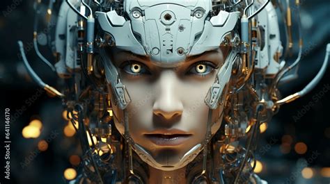 Connection Of Human Woman And Artificial Intelligence Robot The
