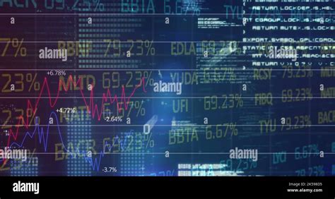 Digital Image Of Statistical And Stock Market Data Processing Against Blue Background Stock