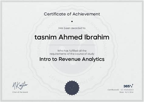 Tasnim Ahmed Ibrahim On Linkedin Certificate Of Achievement Intro To Revenue Analytics 365