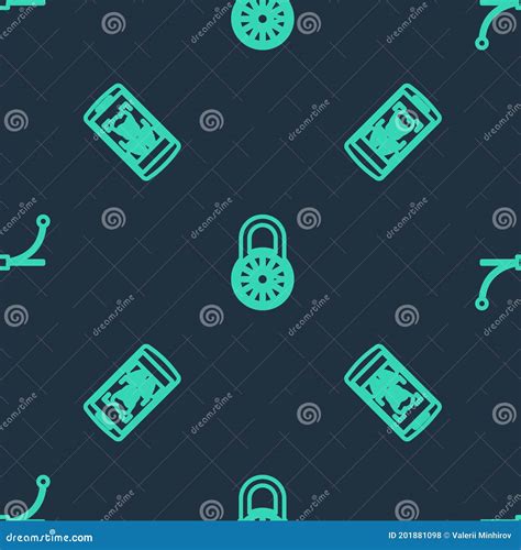 Set Line Safe Combination Lock Wheel Mobile And Face Recognition And Bezier Curve On Seamless