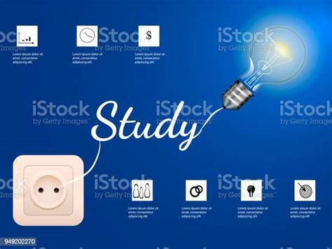 전기 전구 그리고 파란색 배경에 스위치입니다 연구 개념입니다 벡터 Infographic 일러스트 레이 션 개념에 대한 스톡 벡터