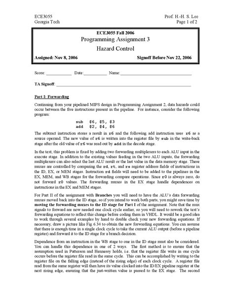 Programming Assignment 3 Computer Architecture And Operating Systems Ece 3055 Assignments