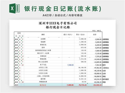 银行现金日记账表格EXCEL模板 人人办公