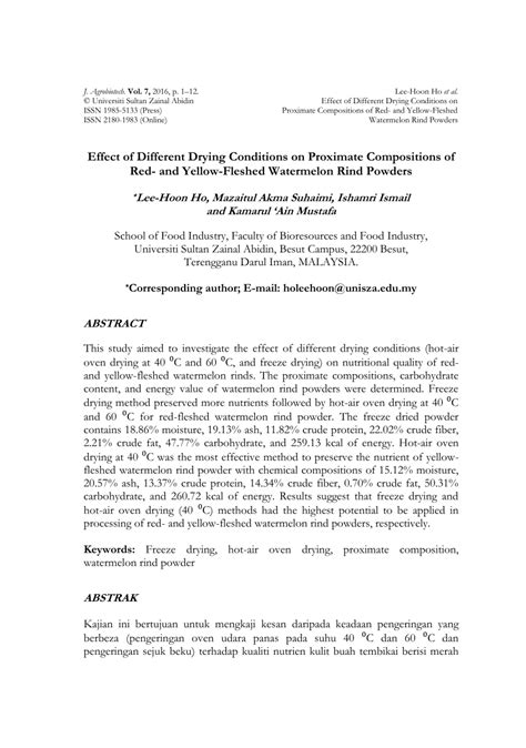 Pdf Effect Of Different Drying Conditions On Proximate Compositions