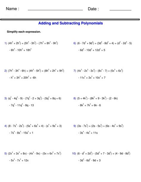 Adding And Subtracting Polynomials Worksheet 3 Polynomials Made By Teachers