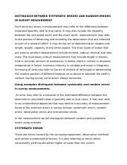 DISTINGUISH BETWEEN SYSTEMATIC ERRORS AND RANDOM ERRORS IN SURVEY MEASUREMENT Docx DISTINGUISH