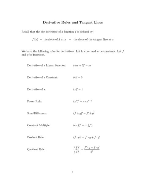 Derivative Rules And Tangent Lines