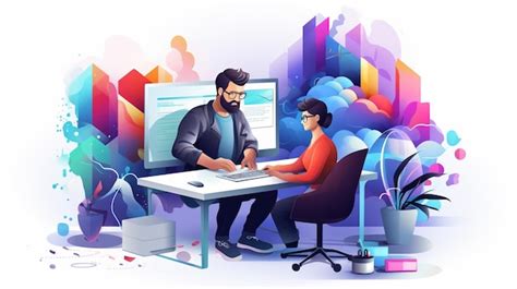 Premium Ai Image Coders Collaborating In Office Environments Huddled At Large Screens And