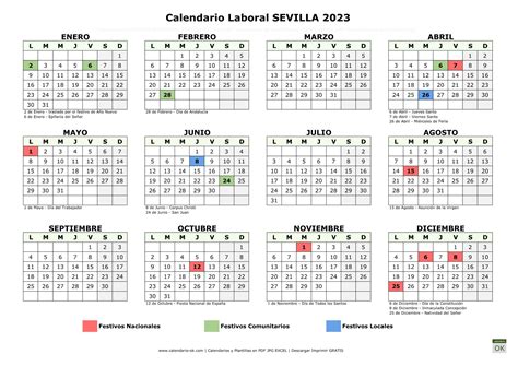 Calendario Laboral Sevilla 2023 Con Festivos
