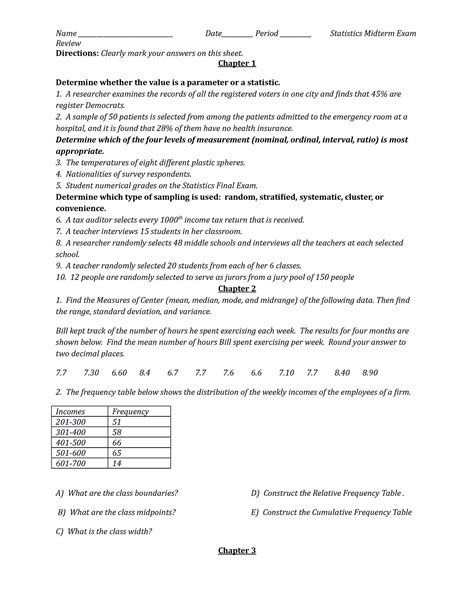 Statistics Midterm Exam Review 2020 2021 Name Date