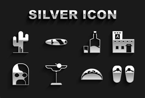 세트 마가리타 칵테일 멕시코 하우스 플립 플롭 토르티야 레슬러 데킬라 병과 유리 선인장과 시가 아이콘타코 벡터 가공의 인물에 대한 스톡 벡터 아트 및 기타 이미지 Istock