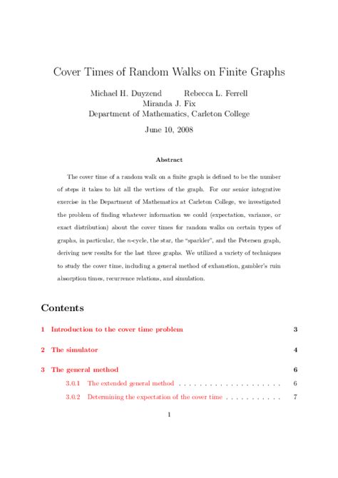 Pdf Cover Times Of Random Walks On Finite Graphs