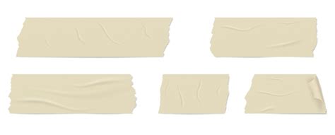 흰색 스티커 마스킹 테이프 벡터 일러스트 레이 션에 고립 된 그림자와 주름이 있는 접착 테이프의 현실적인 다른 조각 프리미엄 벡터