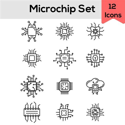 Black Line Art Illustration Of Microchip Icon Set 24481668 Vector Art At Vecteezy