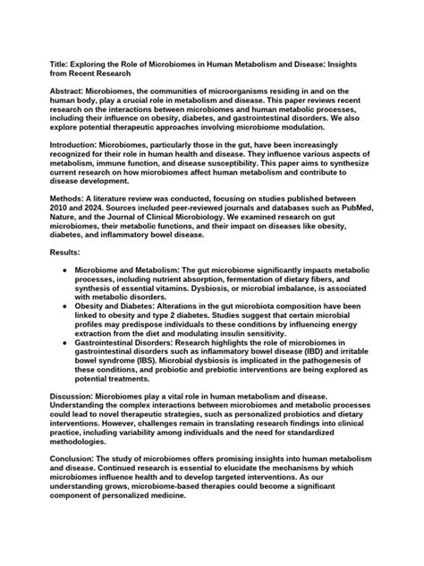 exploring the role of microbiomes in human metabolism pdf