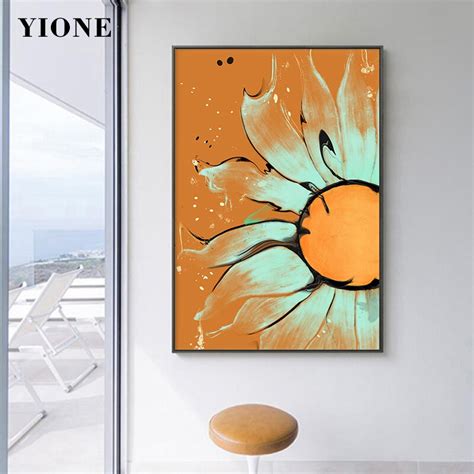 추상 해바라기 캔버스 아트 유화 인쇄 색 식물 꽃 벽 포스터 북유럽 홈 장식 그림 거실그림 And 서예 Aliexpress