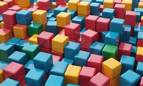 3d Colorful Arrangement Stacked Cubes In Various Shades Blue Yellow And Pink Stock