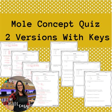 Mole Concept Quiz 2 Versions With Keys By Chem Made Easy Tpt