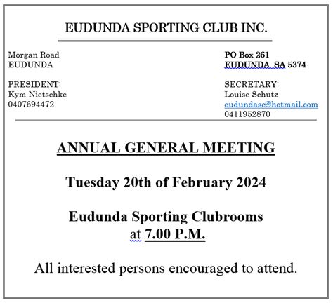 Eudunda Sporting Club Inc Agm 20th Feb 2024 Southern Goyder News