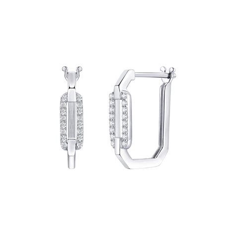 Diamond Geometric Paperclip Hoop Earrings In Sterling Silver 16 Ct Tw