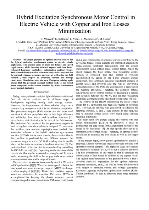Pdf Hybrid Excitation Synchronous Motor Control In Electric Vehicle With Copper And Iron