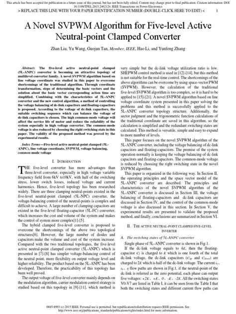 4a Novel Svpwm Algorithm For Five Level Active Neutral Point Clamped