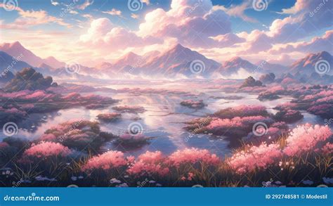 Beautiful Colorful Anime Landscape In A Fantasy World Generative Ai