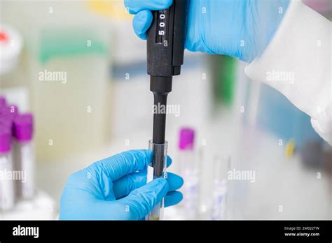 Researcher Using A Micropipette In A Lab Stock Photo Alamy