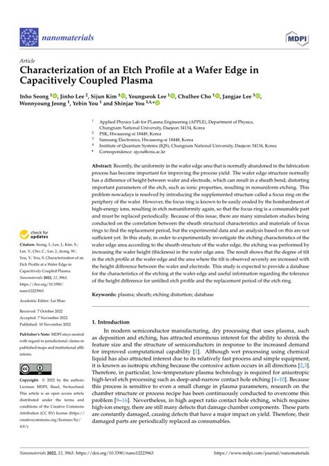 Pdf Characterization Of An Etch Profile At A Wafer Edge In Capacitively Coupled Plasma