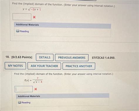 solved find the implied domain of the function enter your