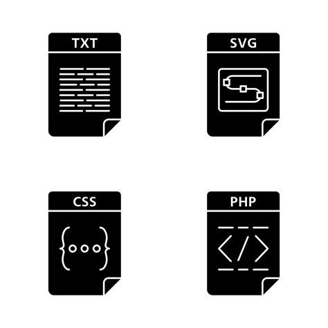 Files Format Glyph Icons Set Text Image Web Page File Txt Svg Css Php Silhouette Symbols