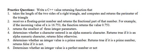 Solved Practice Questions Write A C Value Returning Chegg Com