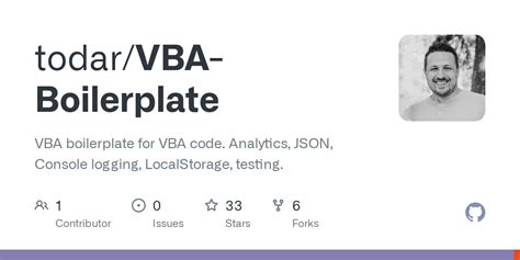 github todar vba boilerplate vba boilerplate for vba code analytics json console logging