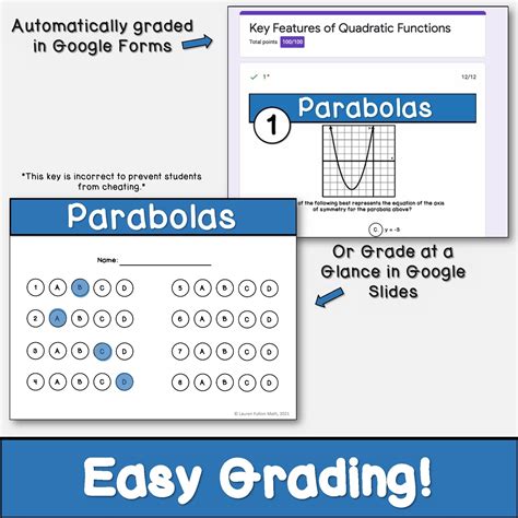 Key Features Of Graphs Of Quadratic Functions Digital Task Cards Parab