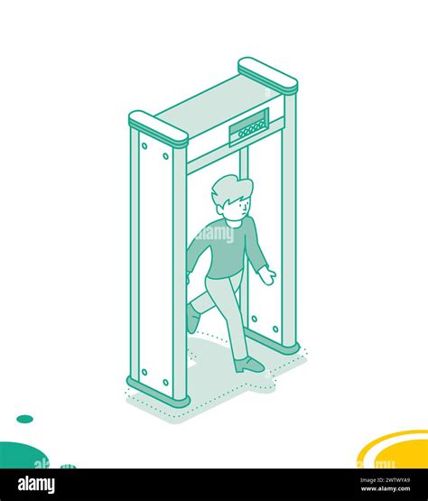 Isometric Airport Security Gate Man Walks Through A Metal Detector Vector Illustration Object