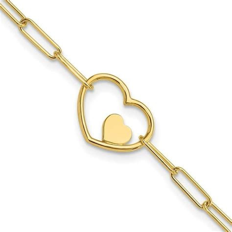 Auriga Fine Jewelry 14k Yellow Gold Paperclip Link Heart 7 25inch