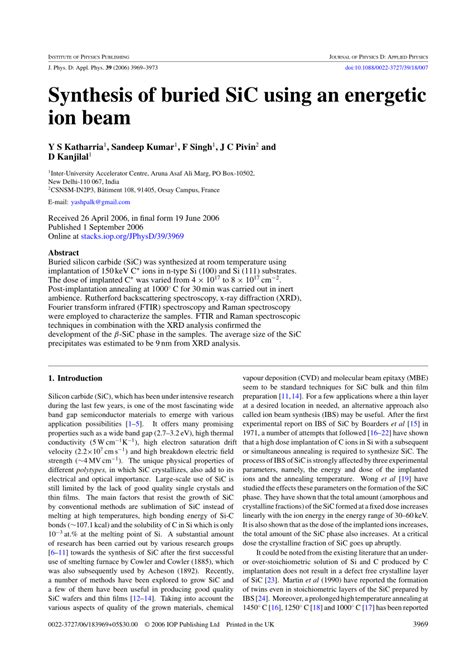 Pdf Synthesis Of Buried Sic Using An Energetic Ion Beam
