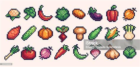 다른 야채 픽셀 아트 아이콘 세트 신선한 채소 로고 컬렉션 모자이크 처리에 대한 스톡 벡터 아트 및 기타 이미지 모자이크 처리 채소 픽셀 아트 Istock