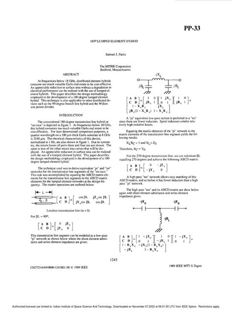 180 Degrees Lumped Element Hybrid Pdf Electrical Network Low Pass Filter